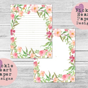 Floral Lined Paper. Printable Lined Paper. Letter Writing. Journal ...