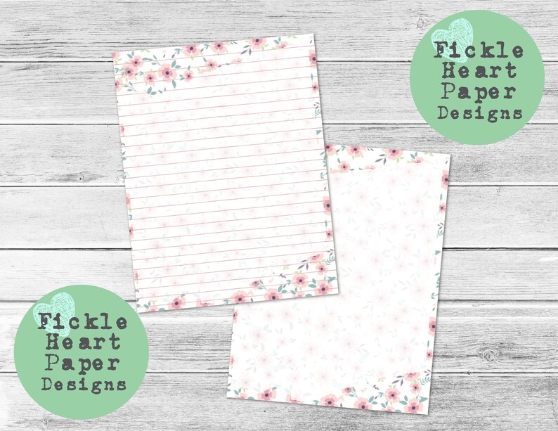 Floral Pink Paper. Printable Lined Paper. Letter Writing. Pretty ...