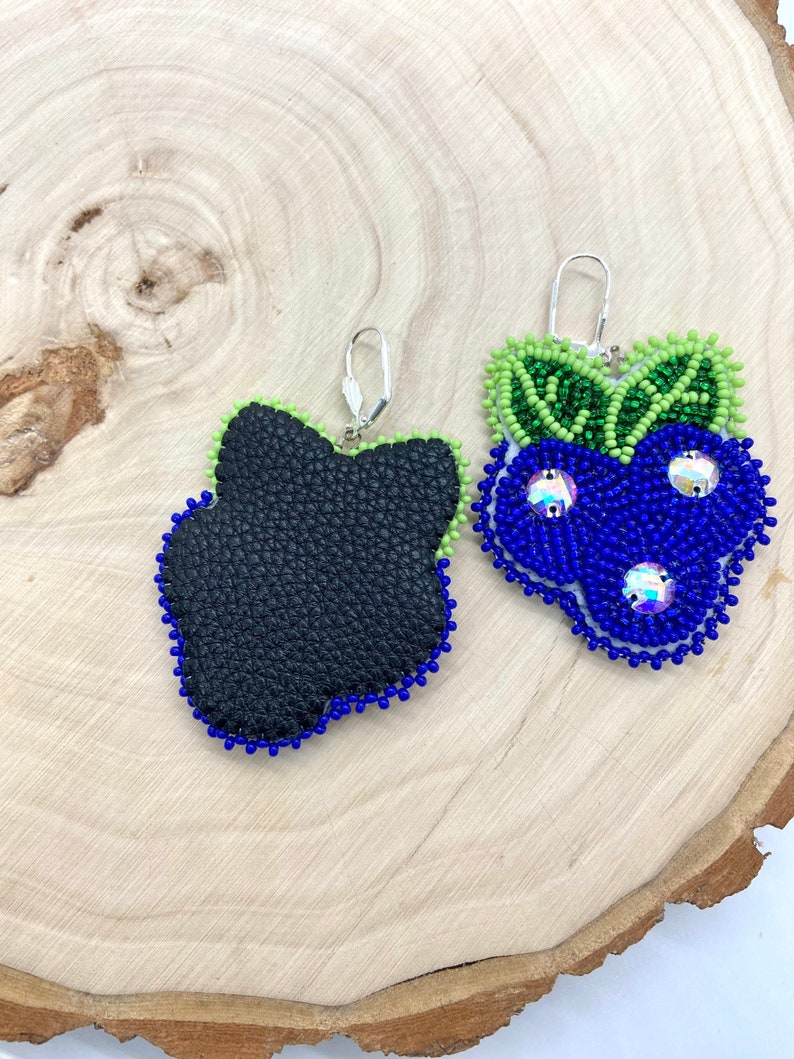 Blueberry Beaded Dangle Earrings With Crystal Centers - Etsy