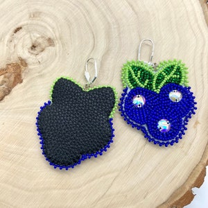 Blueberry Beaded Dangle Earrings With Crystal Centers - Etsy