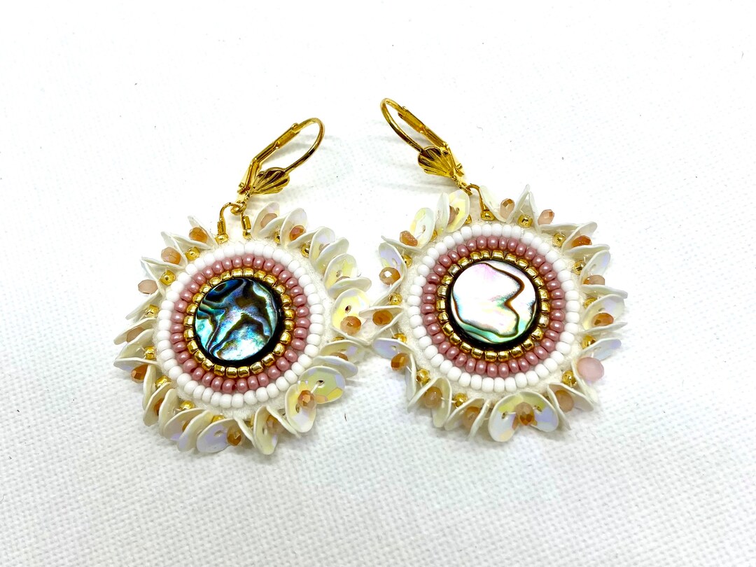 White Beaded Earring With Dangle Abalone Shell, Best Gifts for Women ...