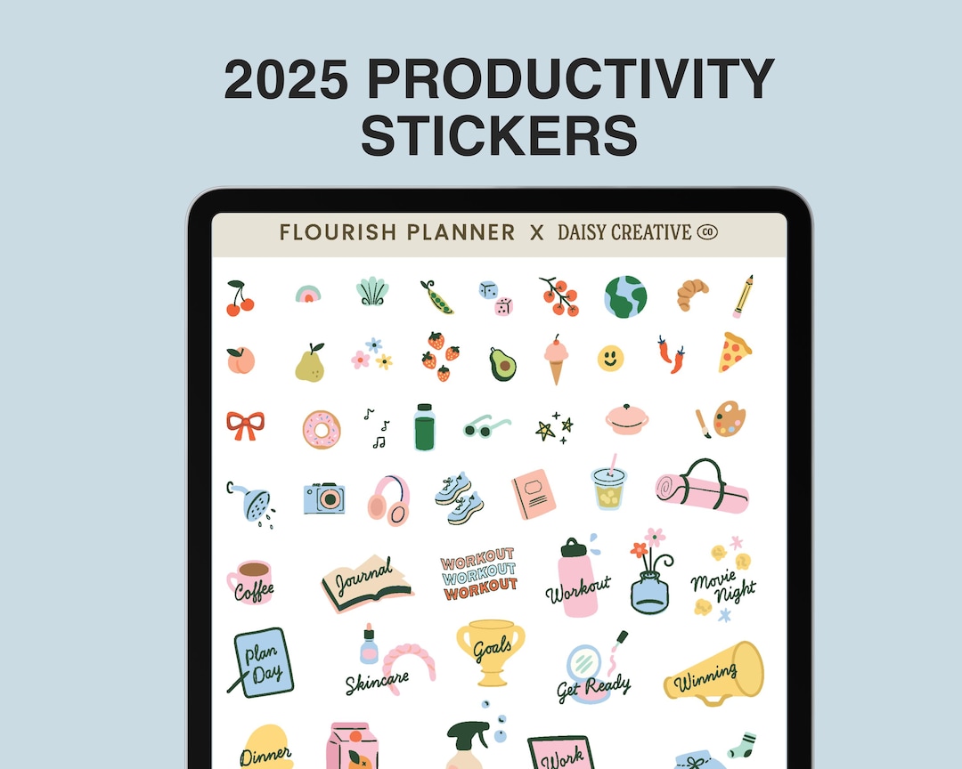 2025 Productivity Digital Stickers by Flourish Planner - Etsy