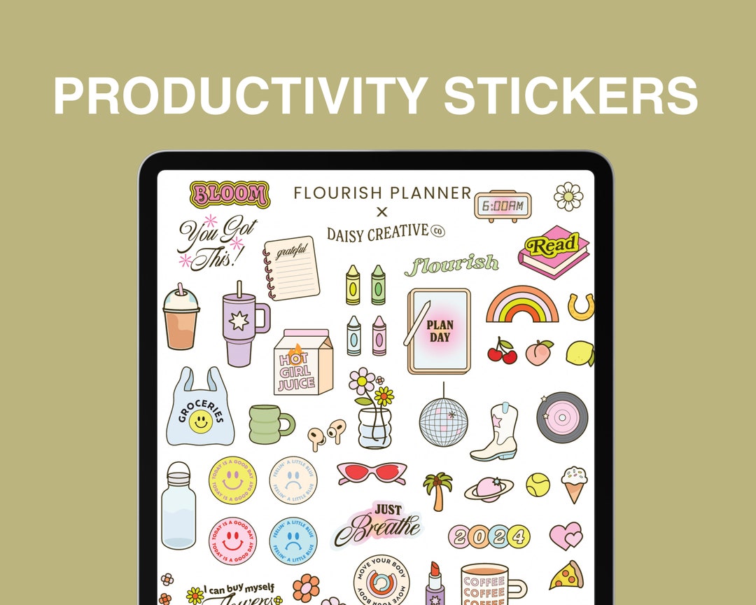 Productivity Digital Stickers by Flourish Planner - Etsy
