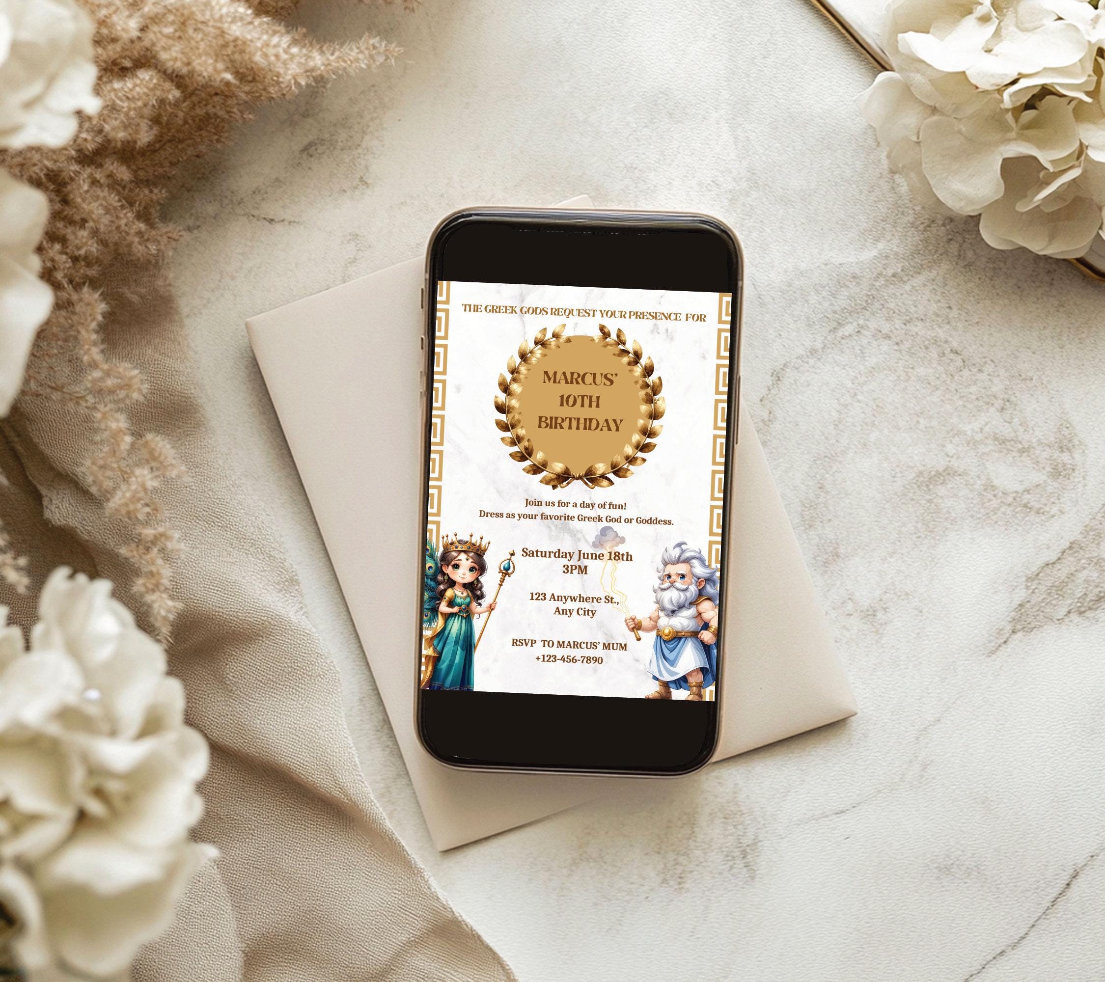 Greek Mythology Party Invitation, Editable Canva Template, Birthday ...