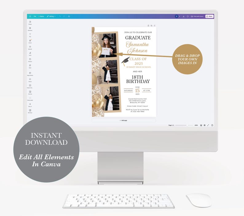 Graduation and 18th Birthday Party Invitation, Editable Digital Invite ...