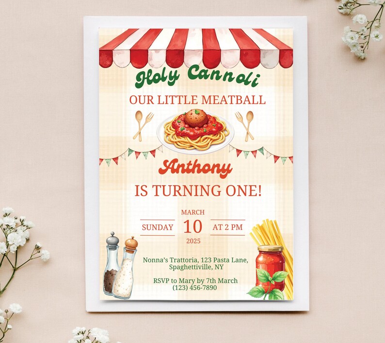 Meatball Birthday Invitation, Spaghetti, Digital Editable 5x7 Template ...