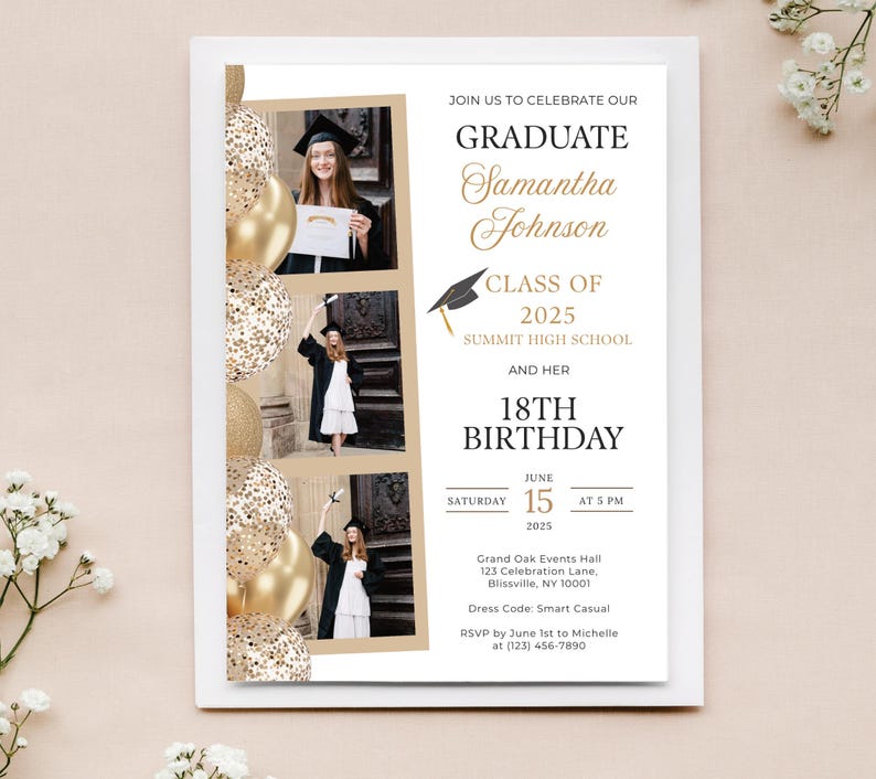 Graduation and 18th Birthday Party Invitation, Editable Digital Invite ...