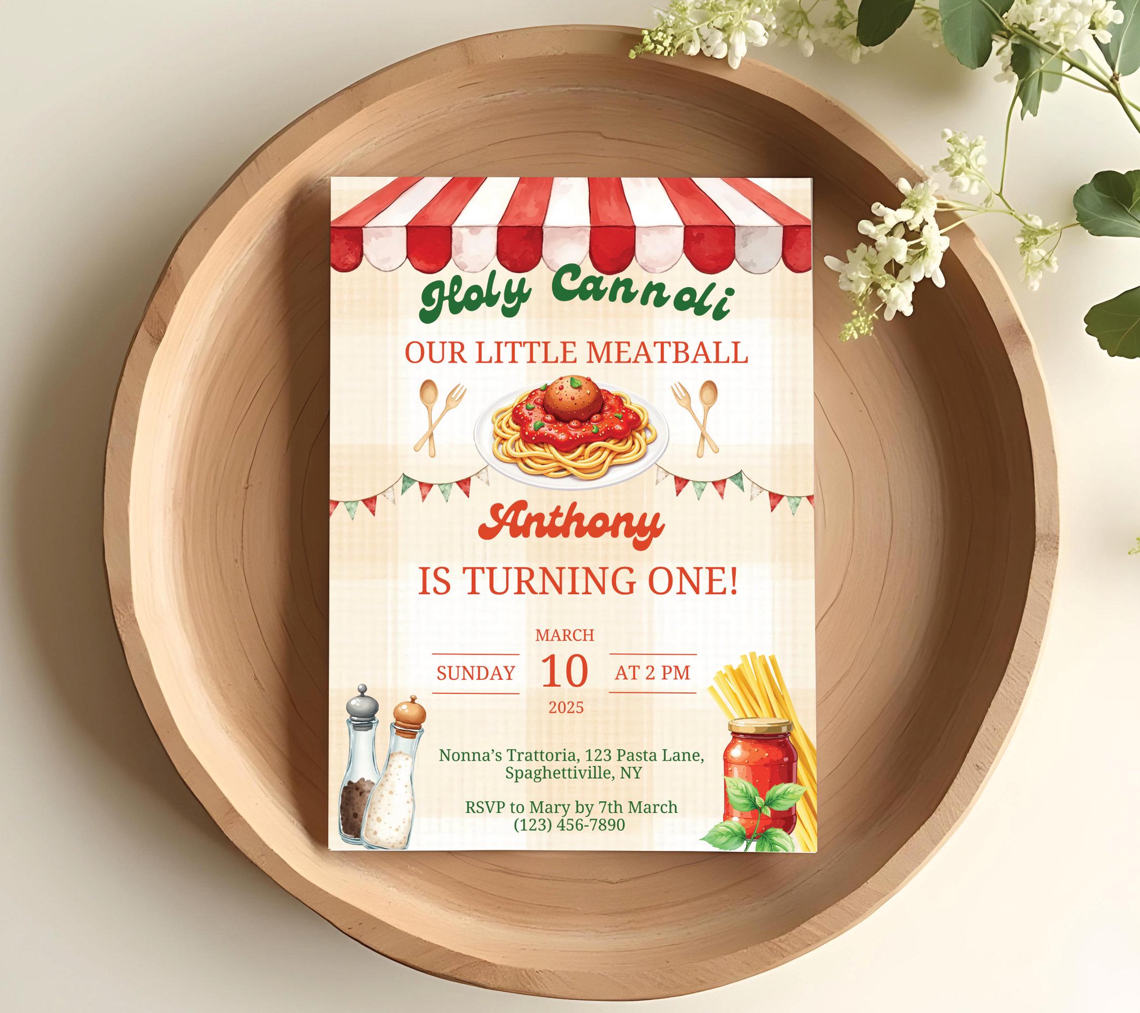 Meatball Birthday Invitation, Spaghetti, Digital Editable 5x7 Template ...