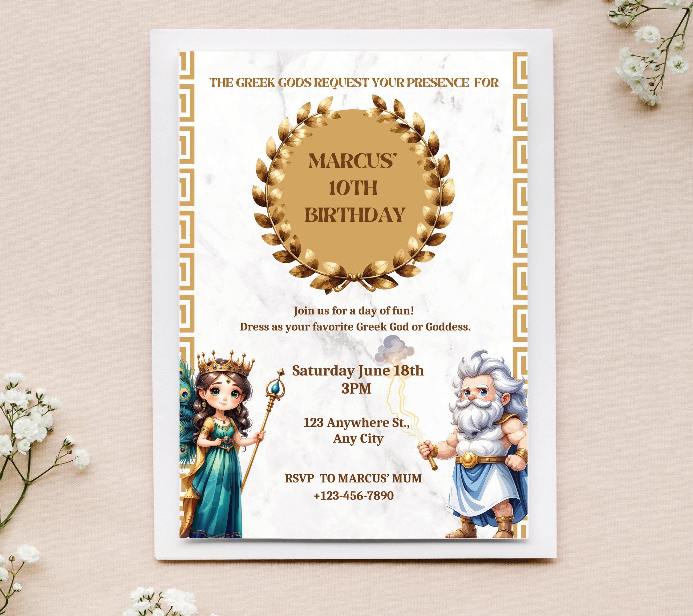Greek Mythology Party Invitation, Editable Canva Template, Birthday ...