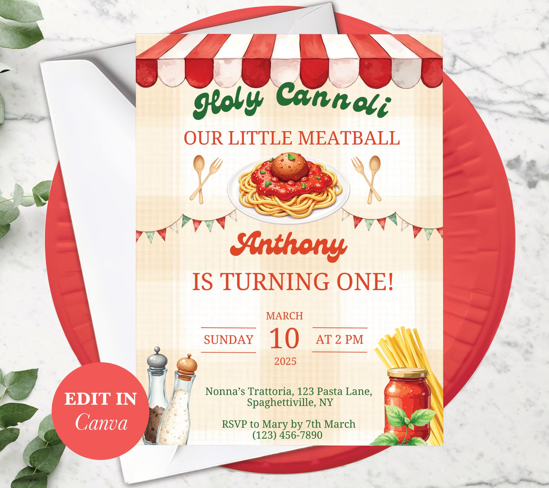 Meatball Birthday Invitation, Spaghetti, Digital Editable 5x7 Template ...
