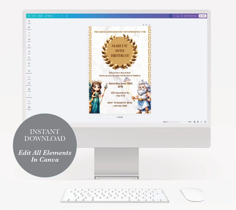 Greek Mythology Party Invitation, Editable Canva Template, Birthday ...