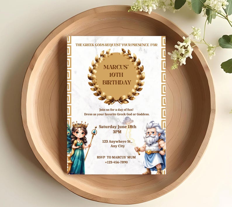 Greek Mythology Party Invitation, Editable Canva Template, Birthday ...