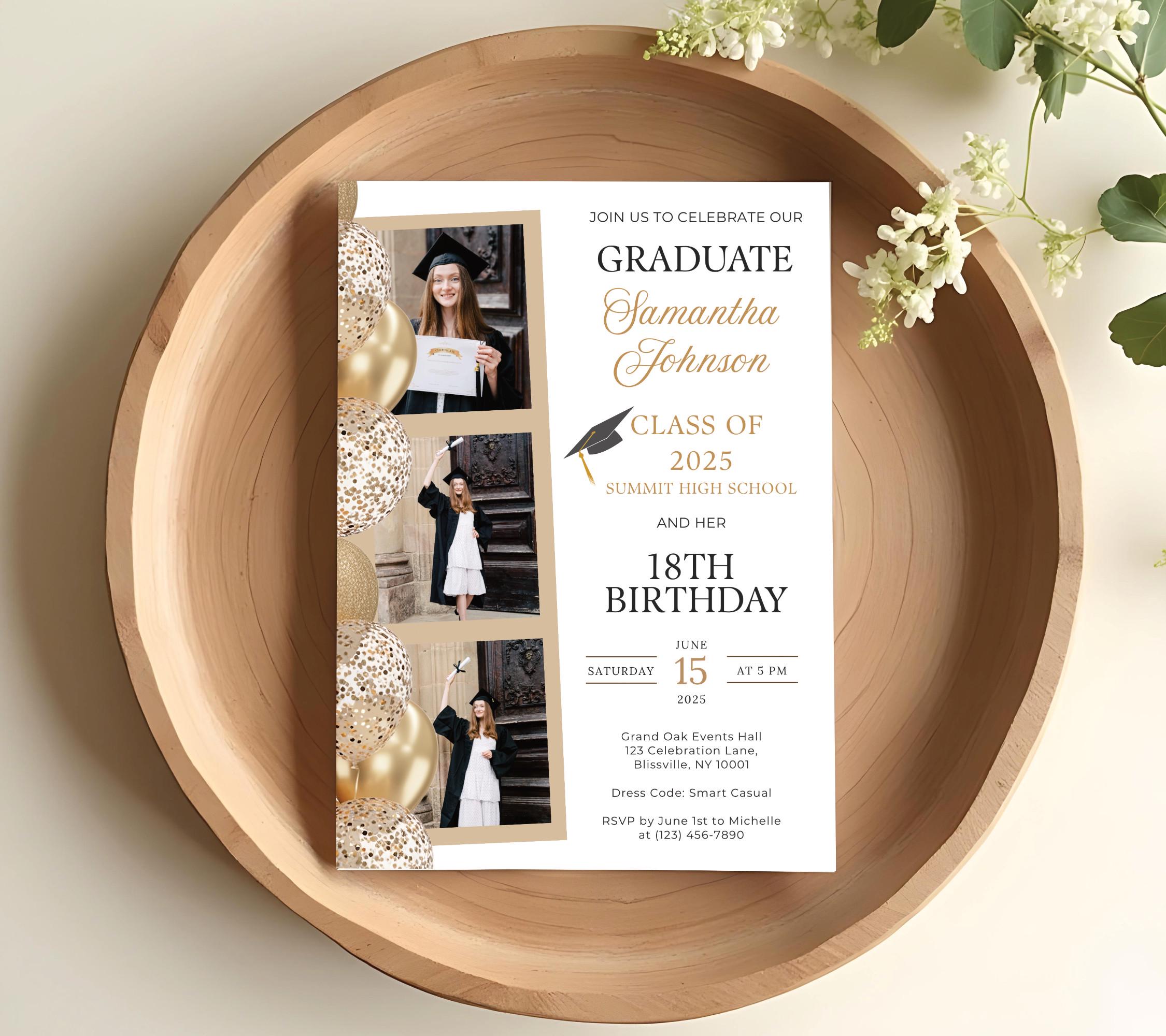 Graduation and 18th Birthday Party Invitation, Editable Digital Invite ...