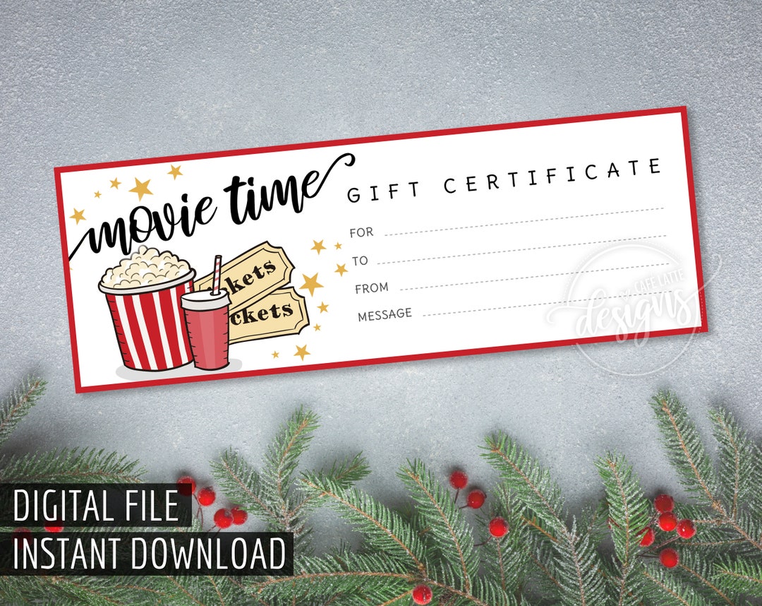 MOVIE GIFT Certificate, Printable Gift Certificate, Gift Coupon Idea ...