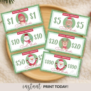 Christmas Santa Bucks Printable, Christmas Money Dollar Bills, Stocking ...
