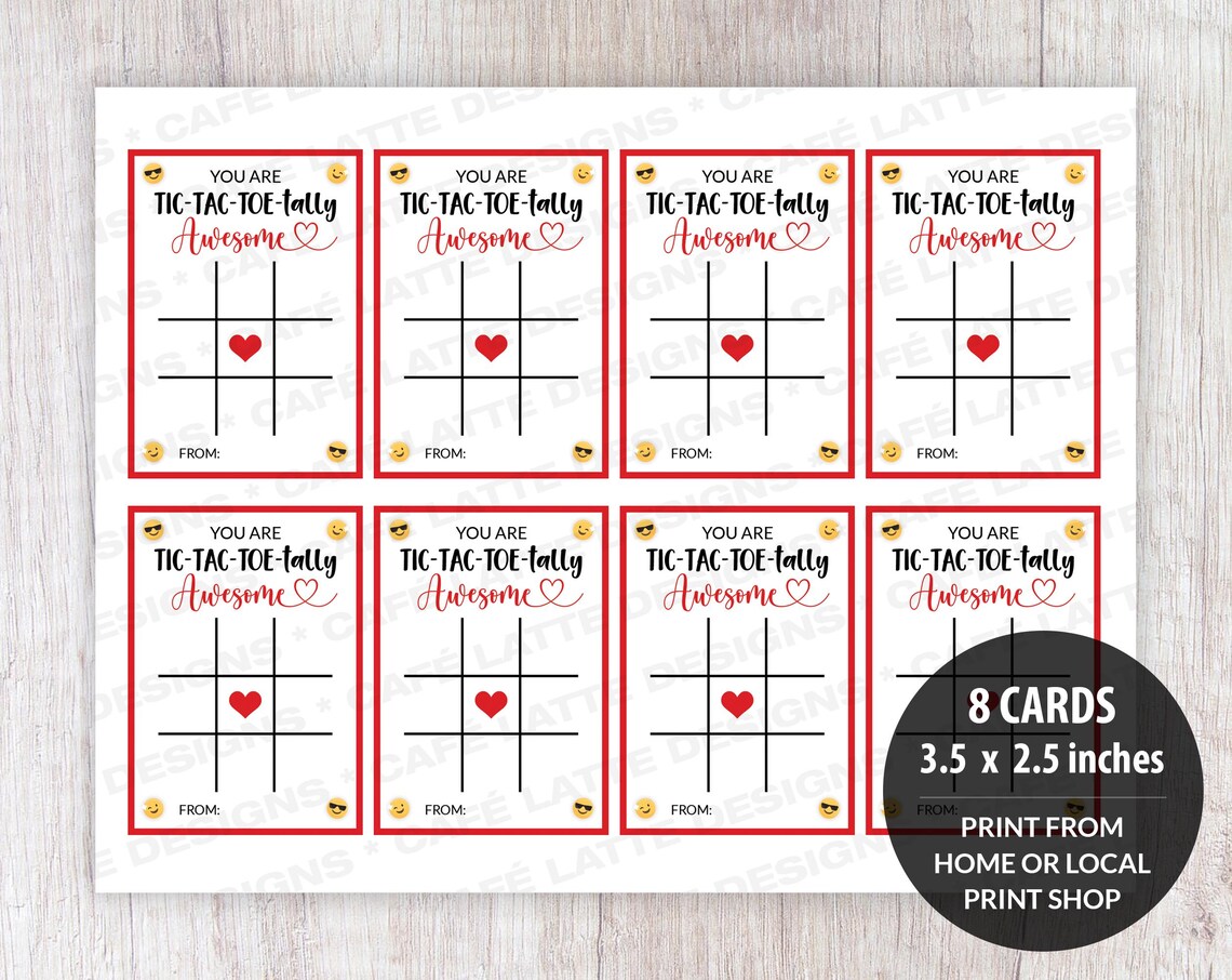 Valentines Tic Tac Toe Cards Printable, Valentines Day Gift Tags for ...