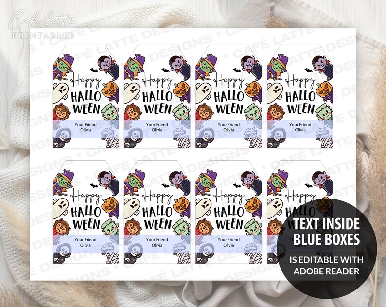Halloween Monsters Gift Tags Printable, Custom Happy Halloween School ...