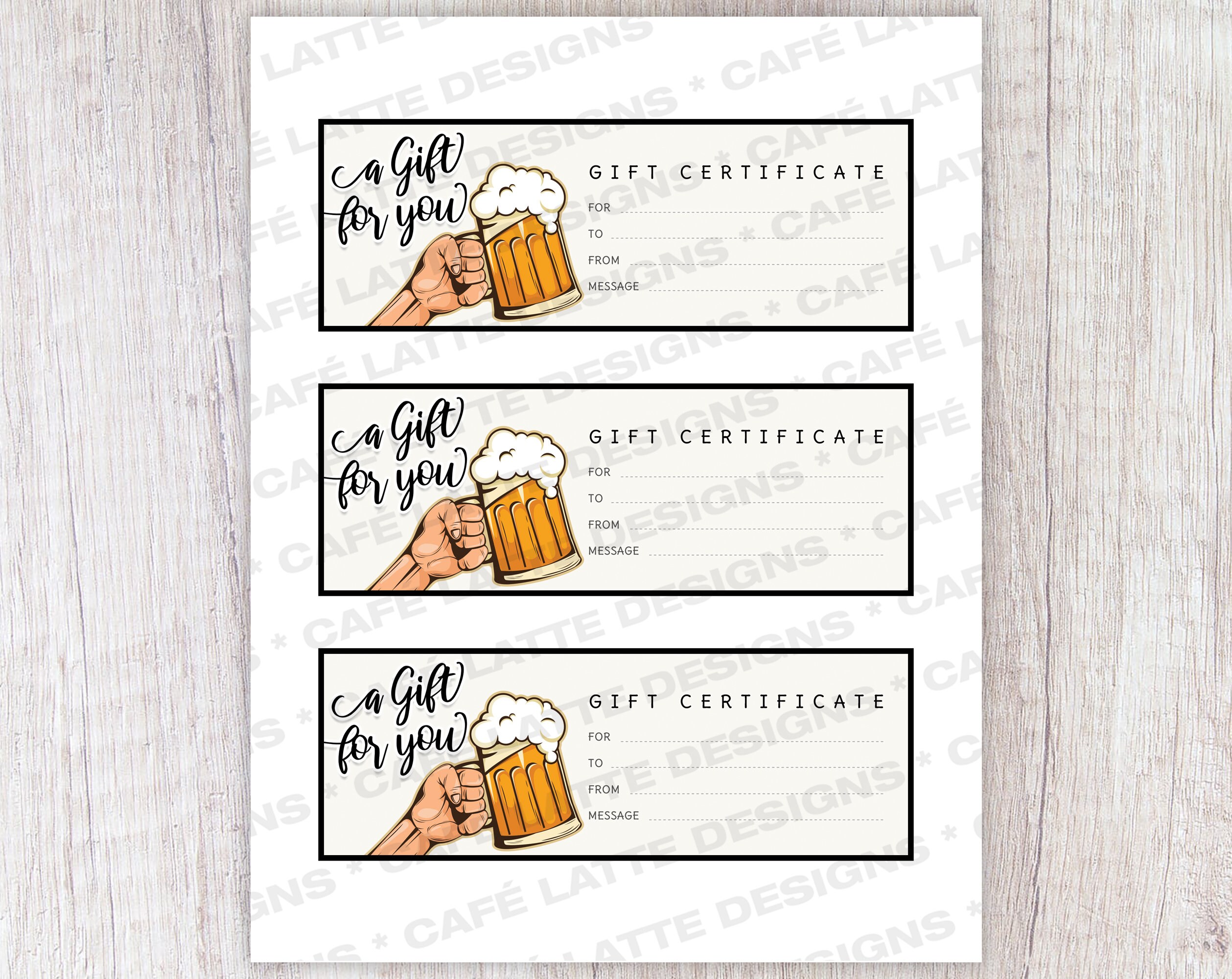 GIFT Certificate, Beer Printable Gift Certificate for Him, Gift Coupon ...