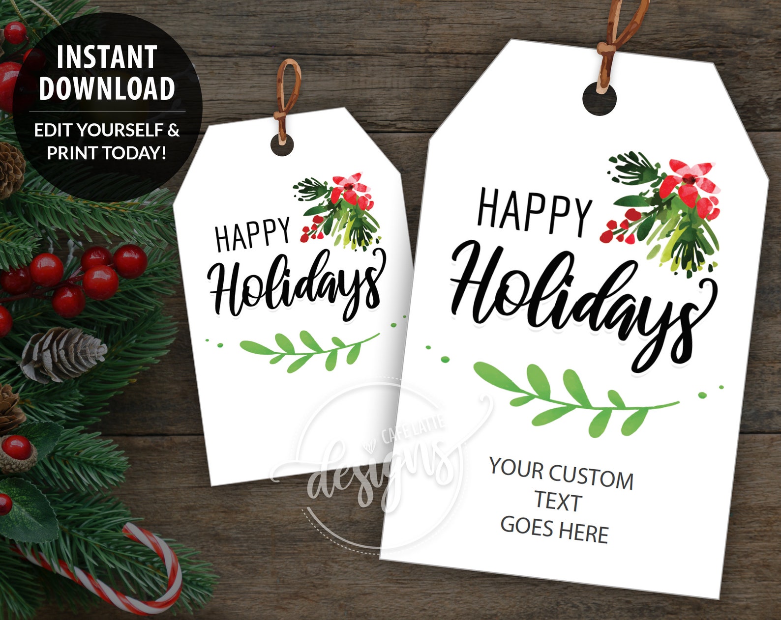 HAPPY HOLIDAYS Printable Gift Tags Editable Personalized | Etsy
