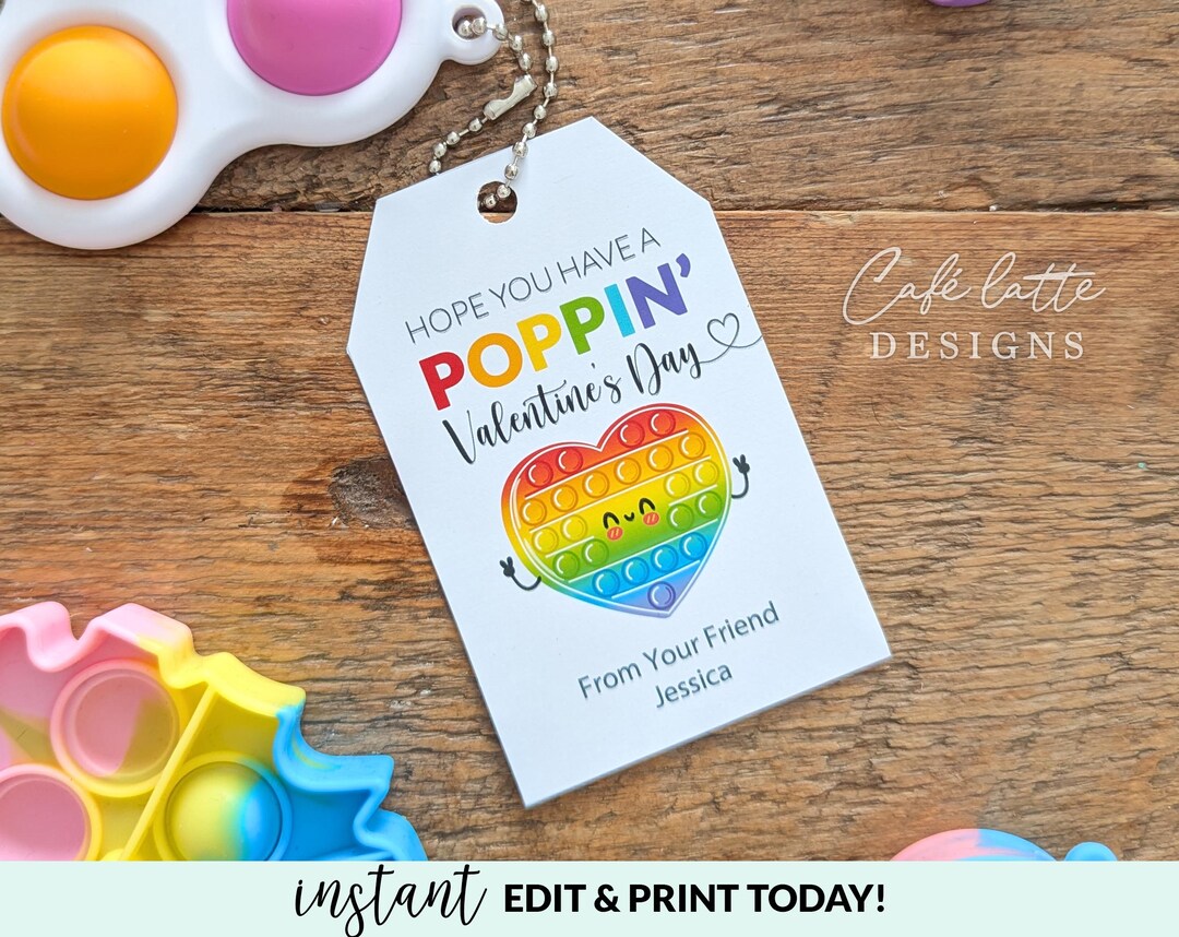 VALENTINE Pop It Printable Gift Tags, Editable Personalized Heart ...