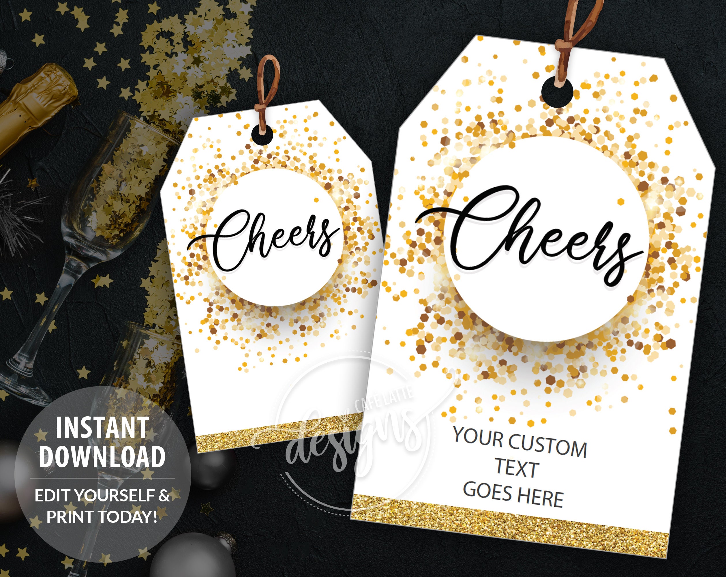 CHEERS New Years Eve Printable Gift Tags, Editable Personalized Favour ...