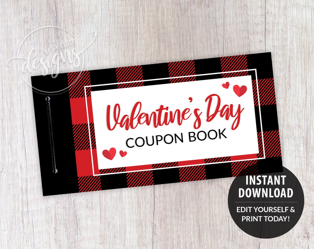 VALENTINES COUPON Book Editable Printable Template, Custom Booklet ...