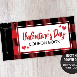 VALENTINES COUPON Book Editable Printable Template, Custom Booklet ...