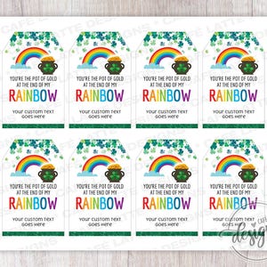 St Patricks Gift Tags Printable With Pot of Gold and Rainbow, Editable ...