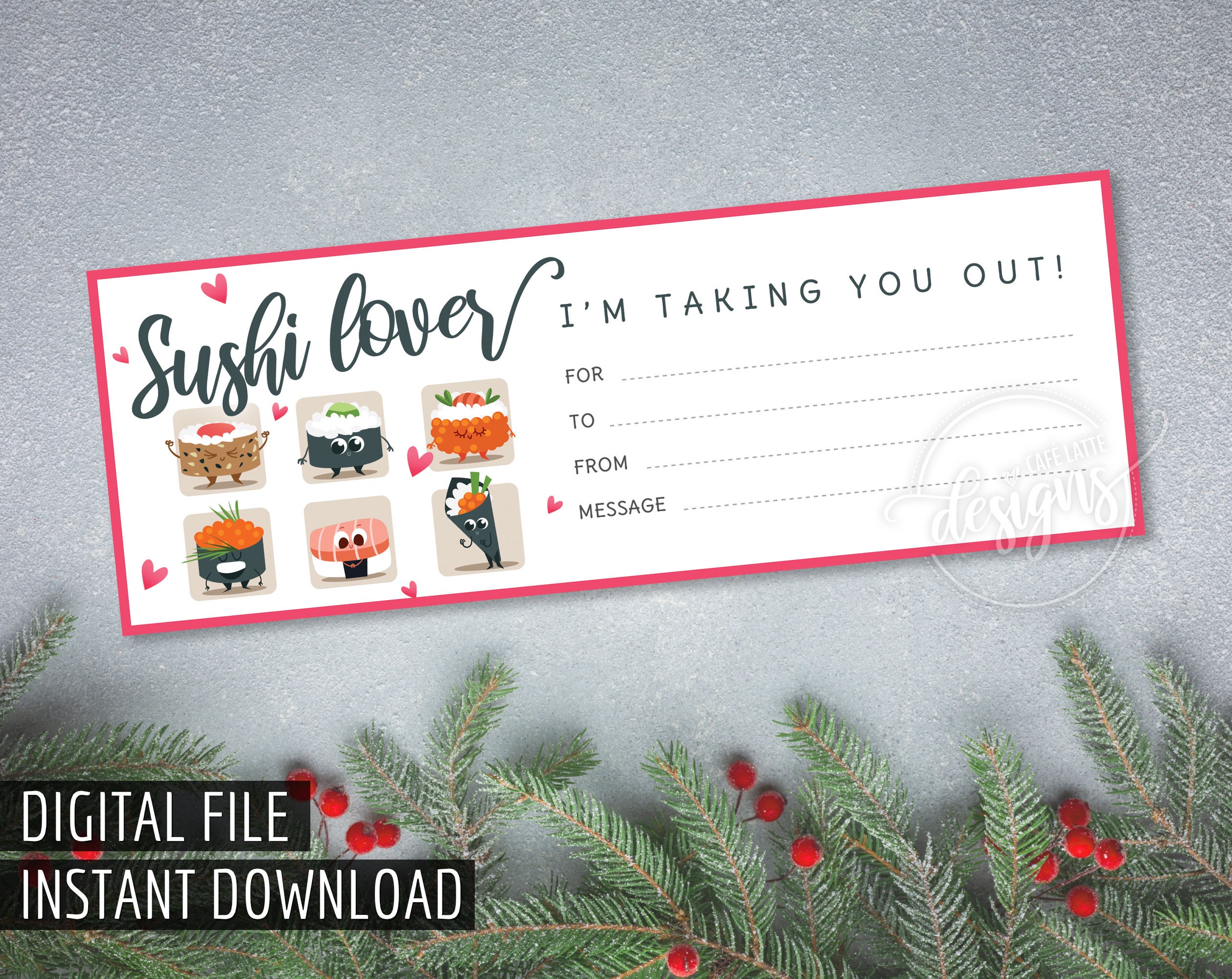 GIFT Certificate, Sushi Restaurant Printable Gift Certificate for Him ...