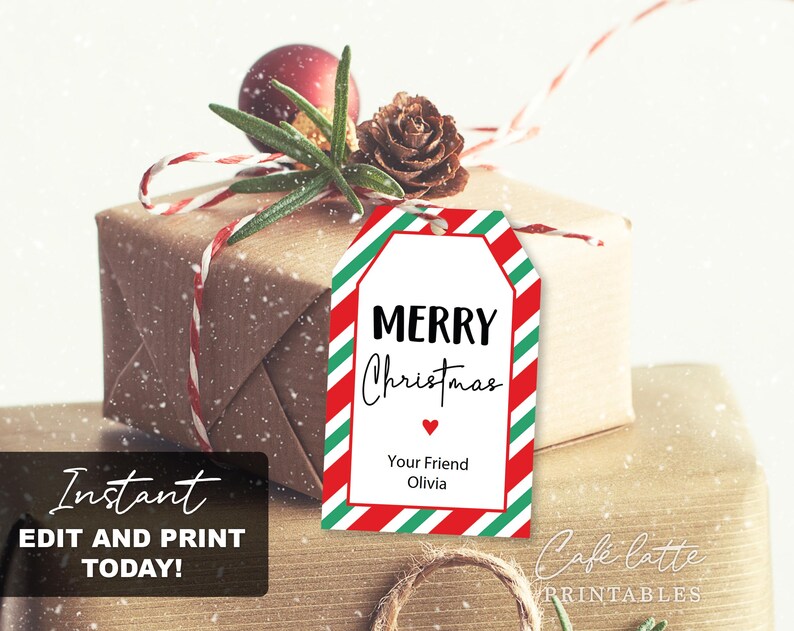 Classic Christmas Gift Tags Printable, Custom Merry Christmas School ...