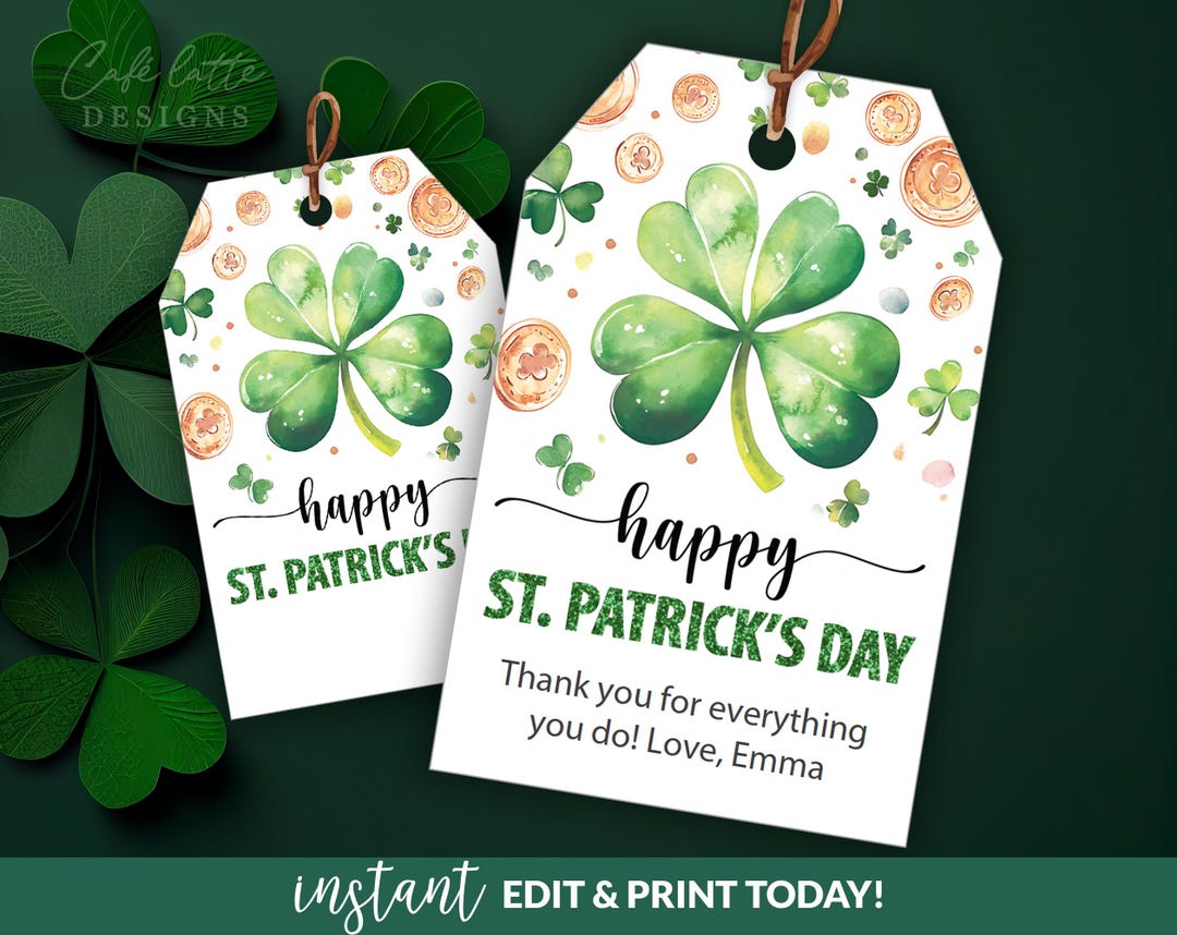 St Patricks Gift Tags Printable, St Patricks Gift Tags Editable ...