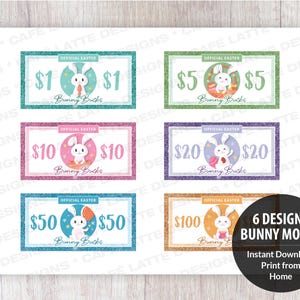 Easter Bunny Bucks Printable, Easter Bunny Money Dollar Bills, Easter ...