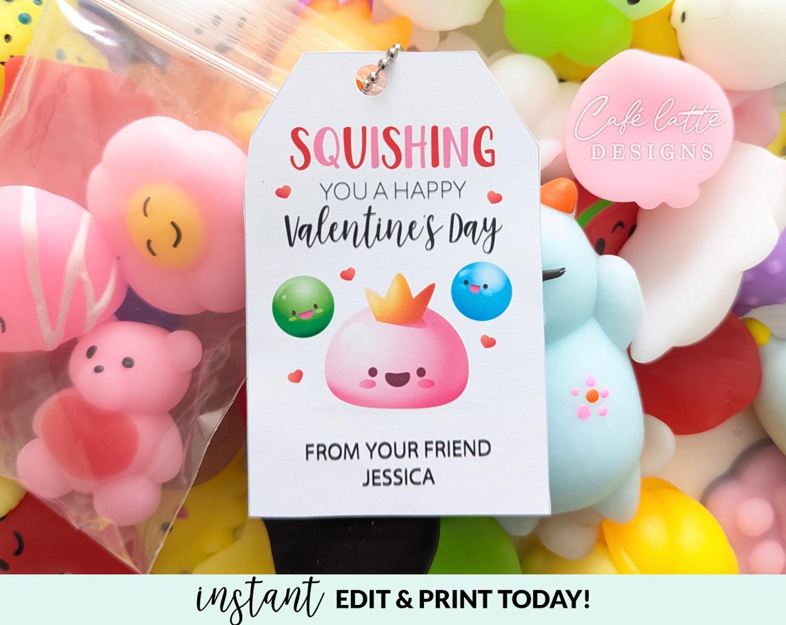 VALENTINES Squishy Gift Tags Printable, Custom School Kids Friends Gift ...