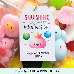 VALENTINES Squishy Gift Tags Printable, Custom School Kids Friends Gift ...