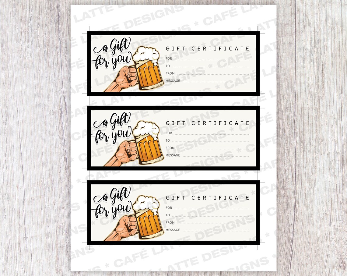 GIFT Certificate, Beer Printable Gift Certificate for Him, Gift Coupon ...