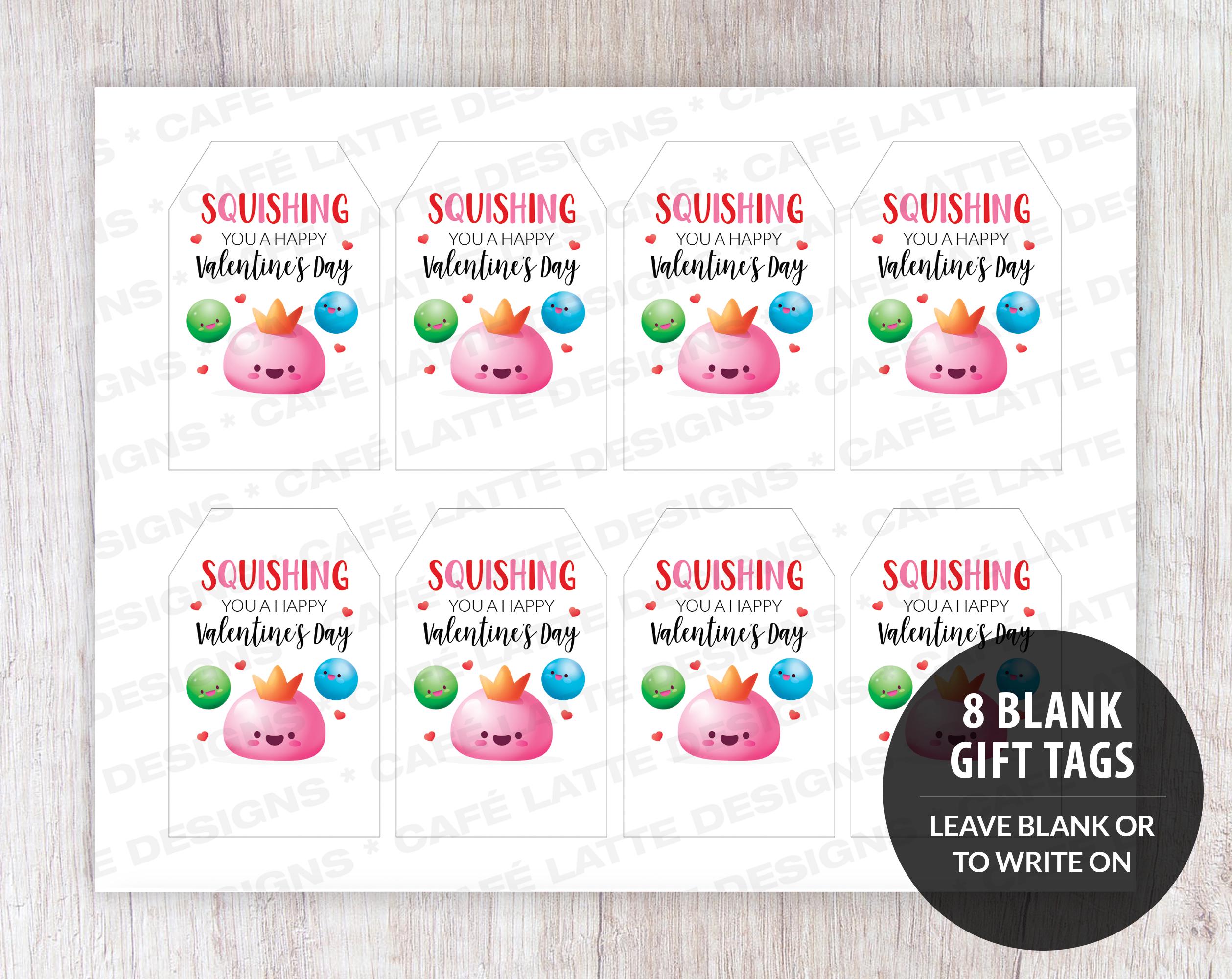 VALENTINES Squishy Gift Tags Printable, Custom School Kids Friends Gift ...