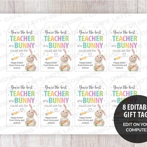 Easter Gift Tags for Teacher Printable, Easter Bunny Gift Tags Editable ...