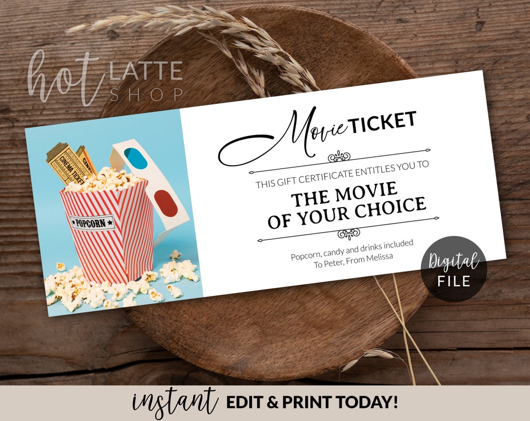 Movie Gift Certificate Editable Template, Personalized Valentines Day ...