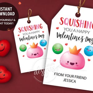 VALENTINES Squishy Gift Tags Printable, Custom School Kids Friends Gift ...