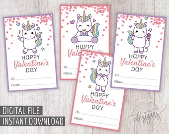 Unicorn Valentines Day Tags for Kids Printable Valentine Gift - Etsy