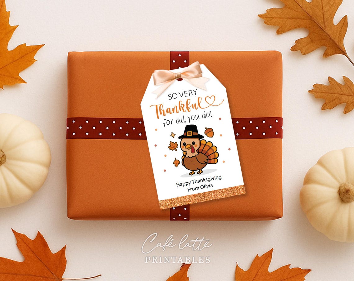 Thanksgiving Gift Tags Printable, Custom Thankful School Kids Treat Bag ...