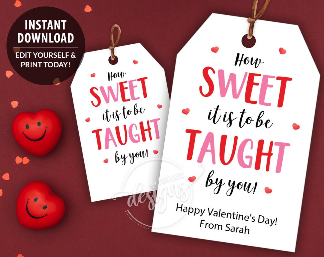 VALENTINES Teacher Gift Tags Printable, Personalized School Teacher ...