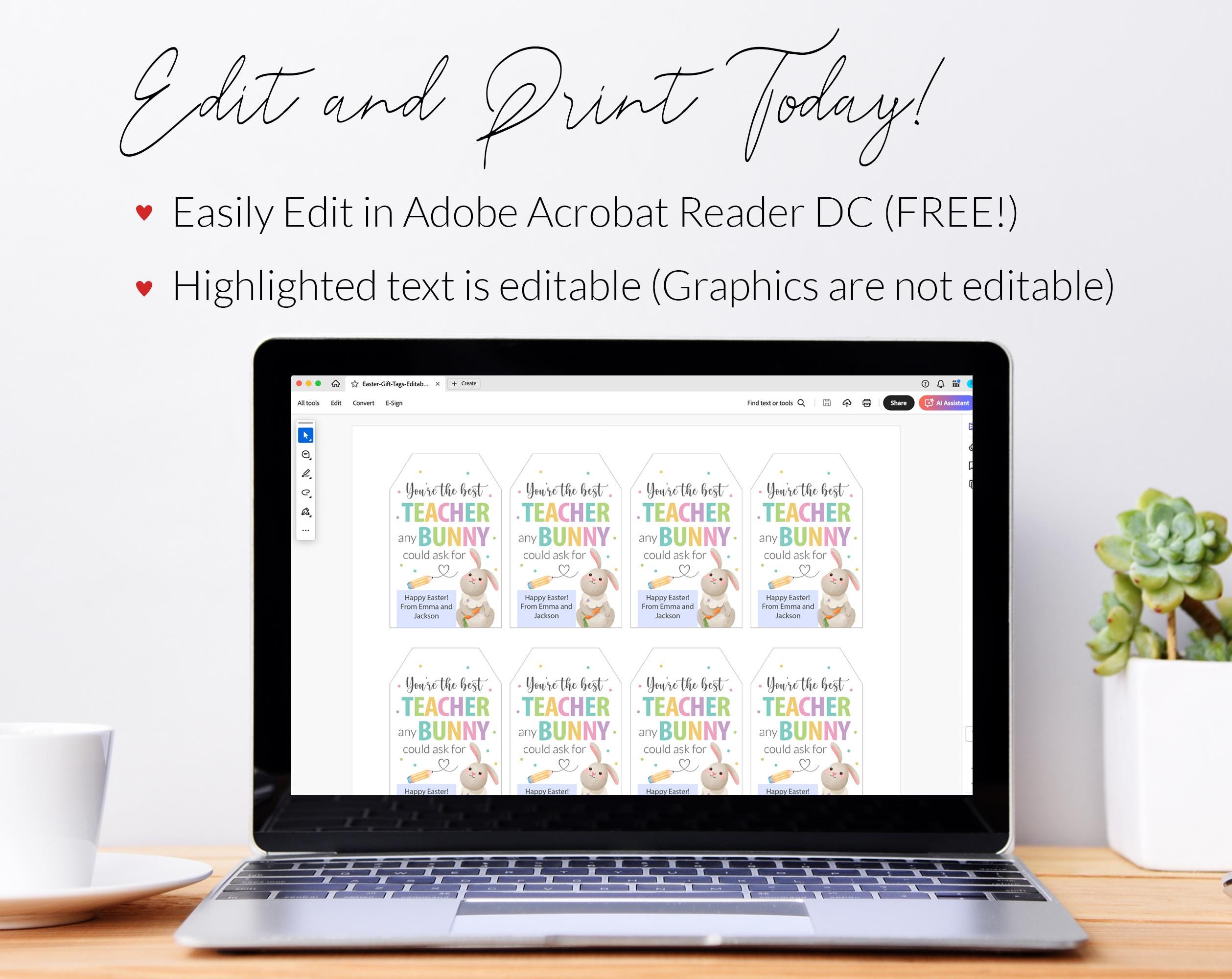 Easter Gift Tags for Teacher Printable, Easter Bunny Gift Tags Editable ...
