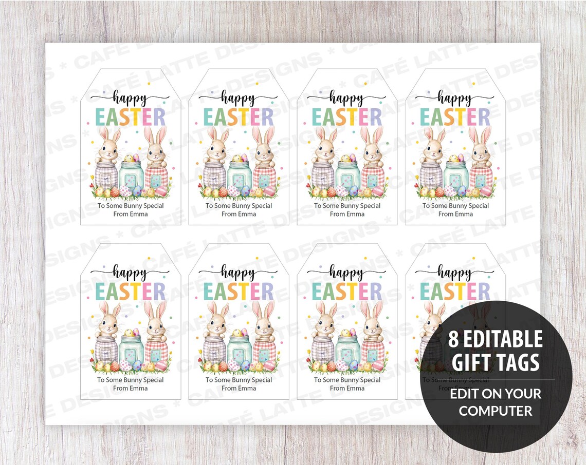 Easter Gift Tags Printable, Easter Bunny Gift Tags Editable Template ...