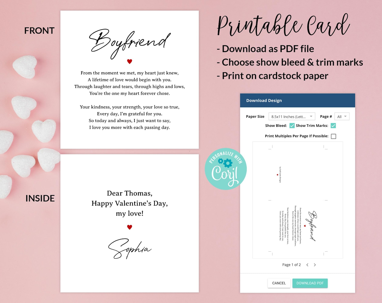 Valentines Day Boyfriend Card Printable, Valentines Card Gift for Him ...