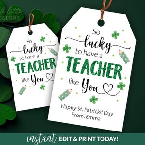 St Patricks Teacher Gift Tags Printable, St Patricks Gift Tags Editable ...