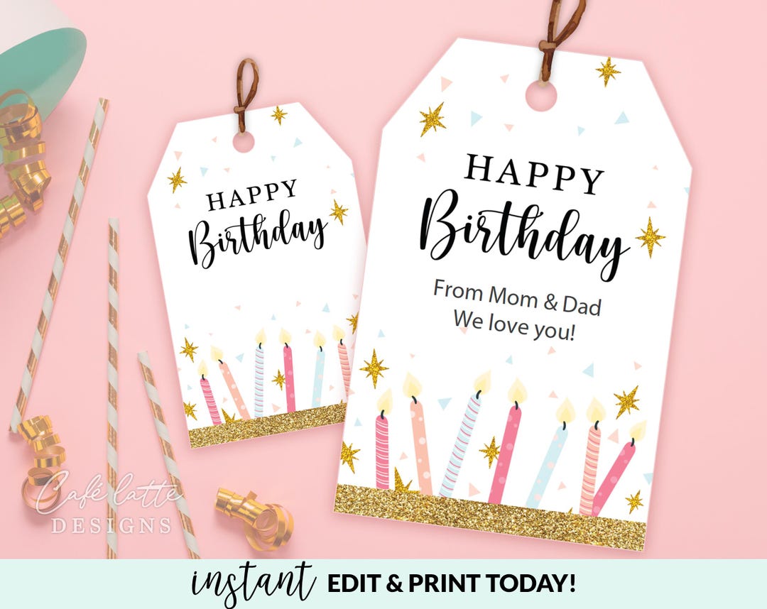 Birthday Gift Tags Printable, Personalized Happy Birthday Gift Tags ...