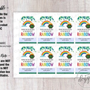 St Patricks Gift Tags Printable With Pot of Gold and Rainbow, Editable ...