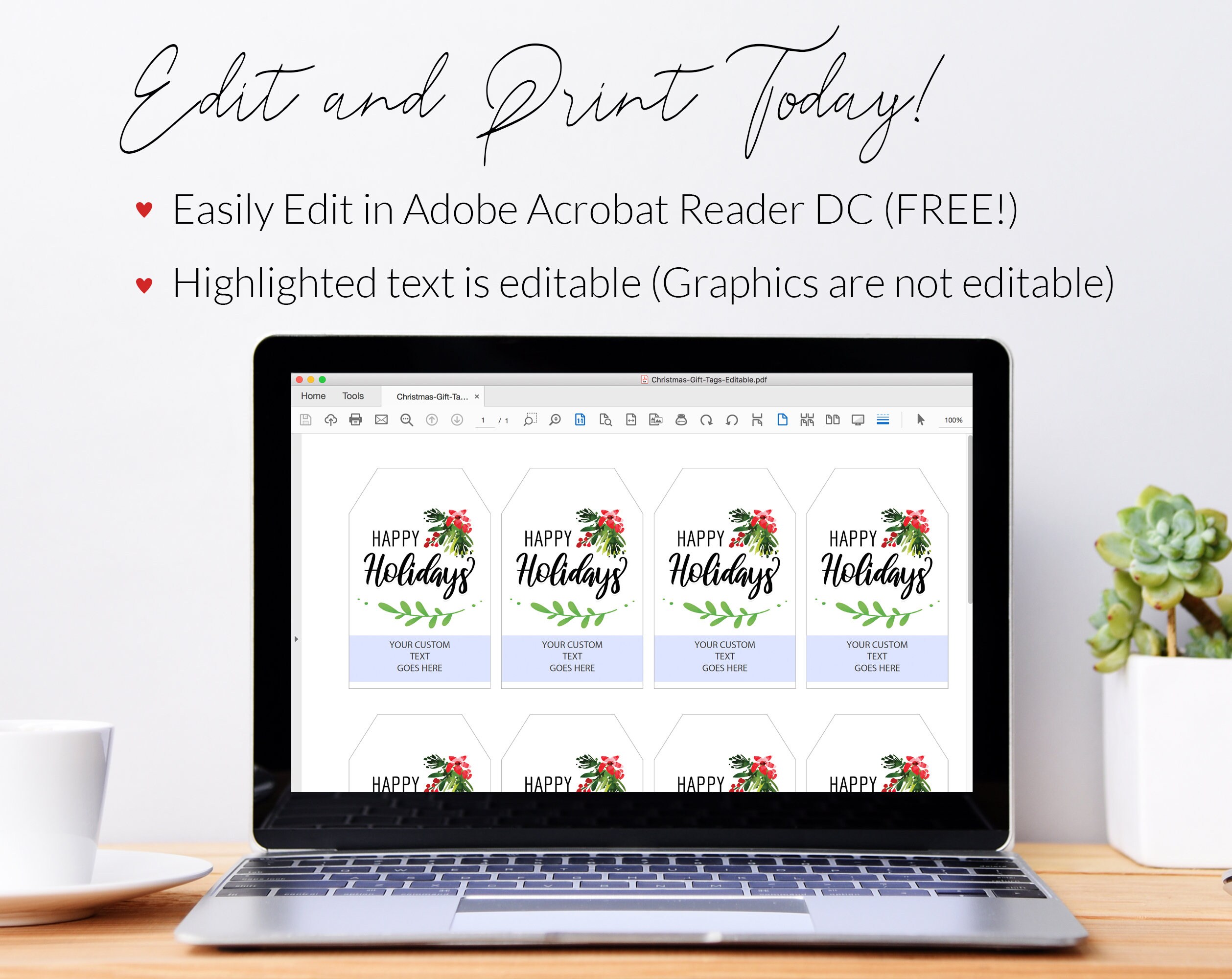 HAPPY HOLIDAYS Printable Gift Tags Editable Personalized | Etsy