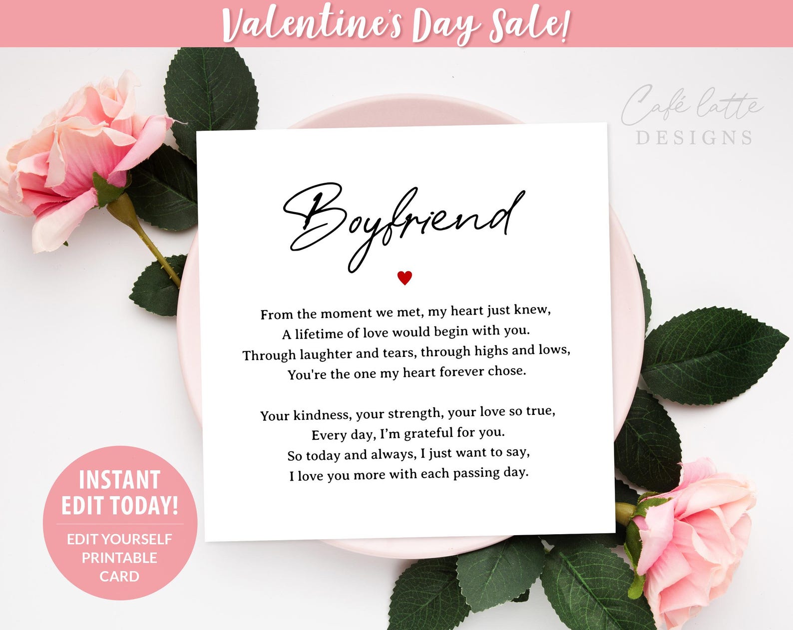 Valentines Day Boyfriend Card Printable, Valentines Card Gift for Him ...